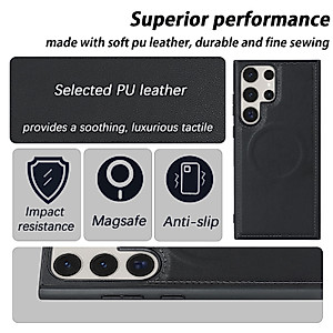 Ｈａｖａｙａ for Samsung Galaxy S23 Ultra Case Wallet magsafe Compatible Galaxy S23 Ultra Wallet case with Card Holder Detachable Magnetic flip Leather Cover for Men and Women-Black