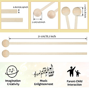 20 Pieces Wood Mallets Percussion Glockenspiel Xylophone Mallets Sticks Wood Small Musical Drumsticks Chime Round Head Hammer Wooden Drum and Percussion Mallets for Kids, 8.2 Inch Long