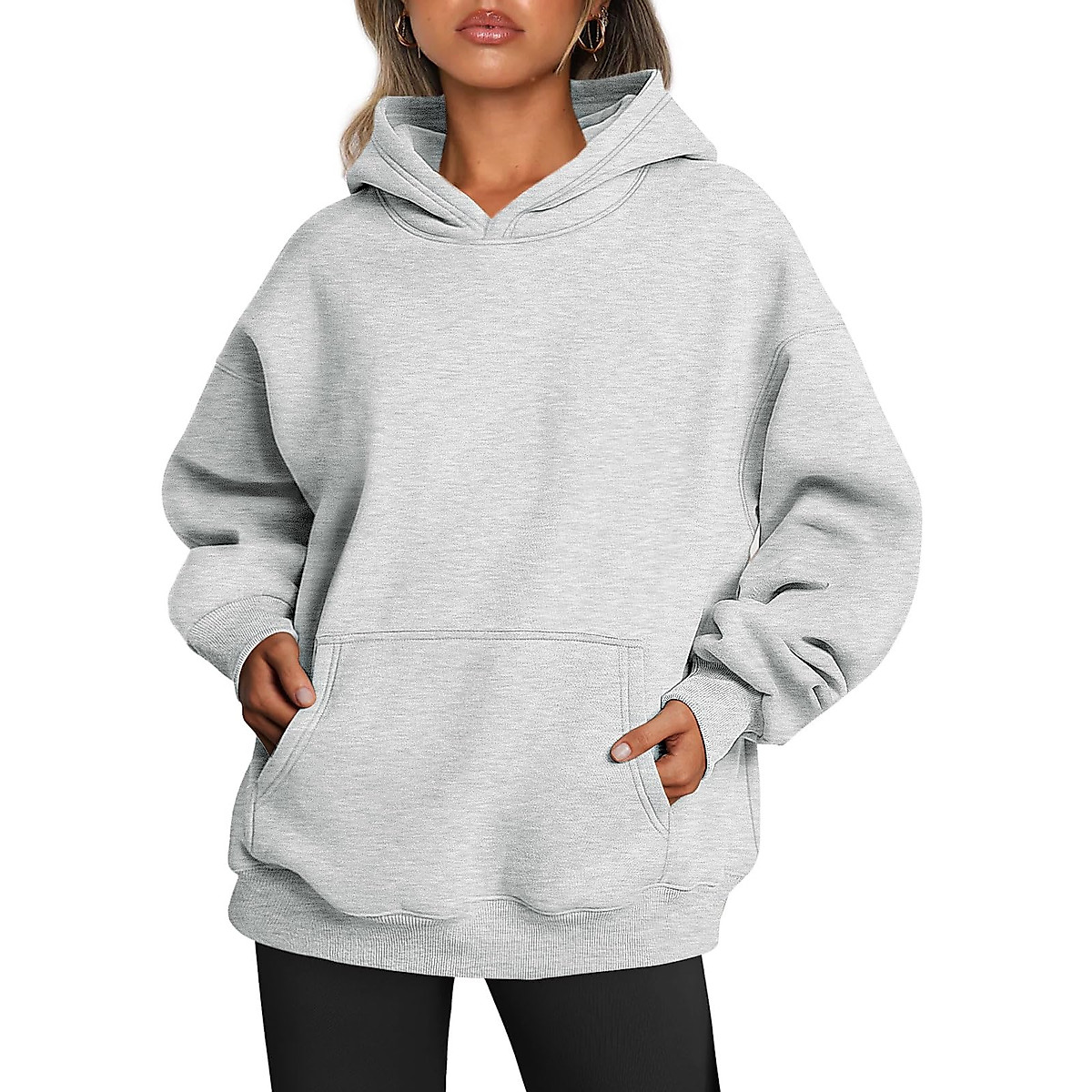 Trendy Queen Womens Oversized Hoodies Fleece Sweatshirts Long Sleeve Sweaters Pullover Fall Outfits Winter Clothes Grey L