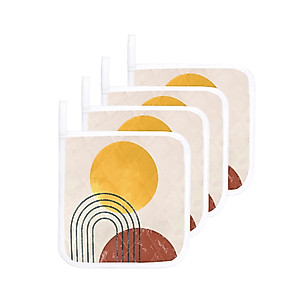 Pot Holder Set of 4 Mid Century Boho Sun Abstract Potholder Heat Proof Non-Slip Pot Holders,Minimalist Terracotta Aesthetic Hot Pads Potholders for Kitchen Cooking Baking BBQ