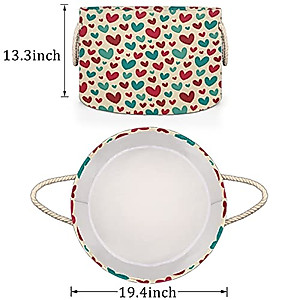 Cute Hearts Large Round Baskets for Storage Laundry Baskets with Handles Blanket Storage Basket for Bathroom Shelves Bins for Organizing Nursery Hamper Girl Boy