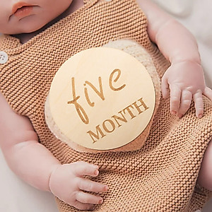 12 PCS Wooden Baby Monthly Milestone - Milestone Photo Cards, 1-12 Months Wood Milestone Disc Set, Birth Announcement Sign for First Year Picture Props, 4 inch Diameter