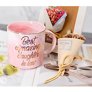 Mugpie Daughter In Law Gifts from Mother In Law - Best Amazing Daughter In Law Coffee Mug - Funny Birthday Gifts for Mom Wife - Mother's Day Christmas gifts Idea - Cute Pink Cup 11.5oz
