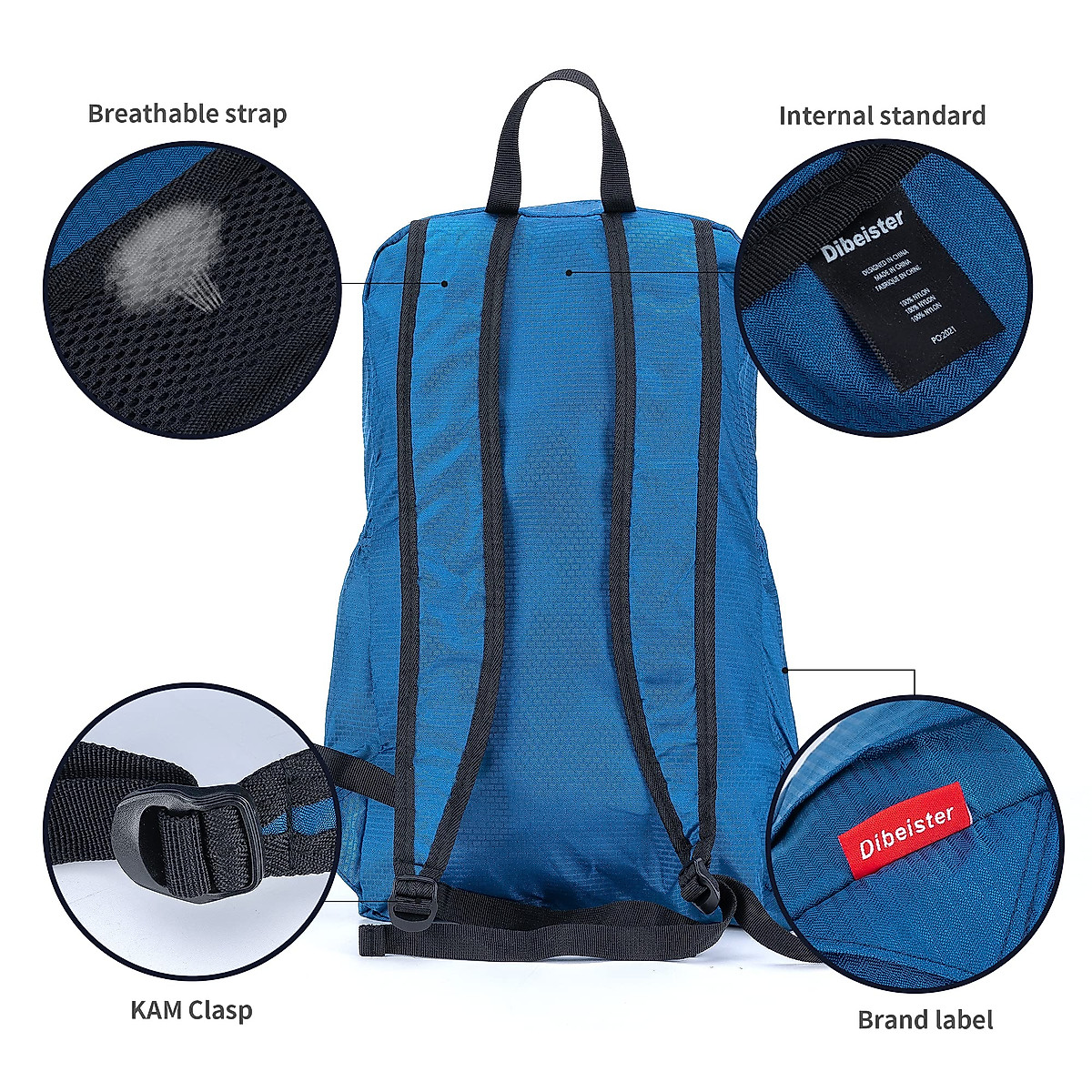 Dibeister lightweight foldable backpack, hiking waterproof backpack, camping outdoor vacation daily bag (Blue)
