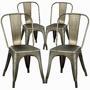 FDW Dining Chairs Set of 4 Metal Chairs Patio Chair Dining Room Kitchen Chair 18 Inches Seat Height Tolix Restaurant Chairs Trattoria Metal Indoor Outdoor Chairs Bar Stackable Chair