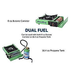 Flame King YSNVT-505 Dual Fuel Butane & Propane Gas Camping Stove with Single Burner, Portable and Great for Outdoor Cooking, Backpacking