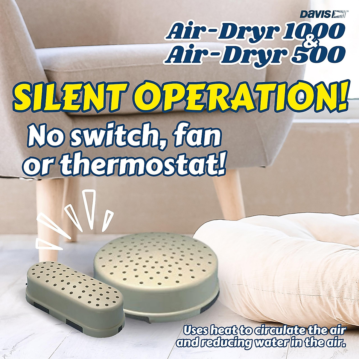 Davis Air-Dryr 500 & 1000 2 Pack Bundle - Quiet Room Dehumidifier for Moisture Problems and Wet Air Solution - Boat Dehumidifier - Portable Dehumidifier for RV, Camper, Bathroom, Bedroom and More