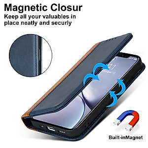 Ｈａｖａｙａ for iPhone XR Case Wallet iPhone XR Wallet case for Men with Card Holder Flip Folio Leather Cover with Credit Card Slots-Blue and Yellow