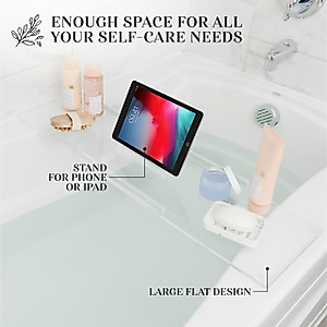 Rebecca Luxurious Bath, 32" Classic- Clear Bathtub Tray Caddy Tub Shelf, Spa Board Luxury Bathroom Bath tub Table, Waterproof Acrylic Tub Caddy Fits Across Bathtub, Book Rack, iPad, Easy To Clean(32")