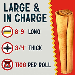 Canine Chews 8-9" Chicken Basted Rawhide Retriever Rolls - Pack of 25 Chicken-Flavored Long-Lasting Dog Rawhide Chews - Protein-Dense Jumbo Rawhide Bones For Large Dogs - Treats for Aggressive Chewers