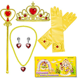 MISS FANTASY Princess Dress Up Accessories,Cosplay Accessories for Kids Girls, Princess Dressed up Crown,Wand,Gloves,Necklace,Earrings,Bracelet Gift Sets for Little Girls Halloween Party Cosplay Set