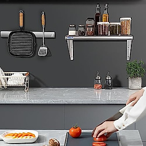 HARDURA Stainless Steel Shelf 12" x 24", 210lb Commercial Shelves Wall Mount Metal Shelving with Backsplash and Brackets for Kitchen, Restaurant, Laundry Room and Home