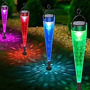 Solar Pathway Lights Outdoor-Solar Garden Decorative Lights That Can Be Hung in The Sky, 7Color Auto-Changing or Fixed Single Color Landscape Lighting Path Lights for Lawn Patio Yard Walkway (4pack)