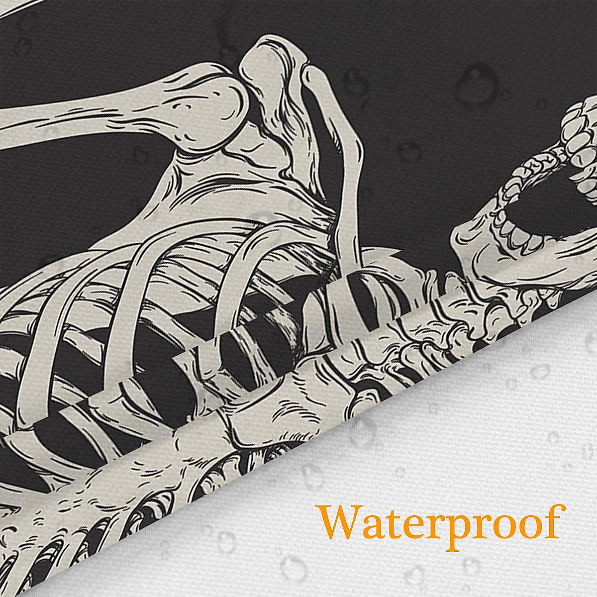 JOOCAR Rock and Roll Skull Skeleton Bone Love Music Vintage Shower Curtain Waterproof Sugar Candy Skull Day of Dead On Black Backdrop Bath Room Shower Curtain with 12 Hooks