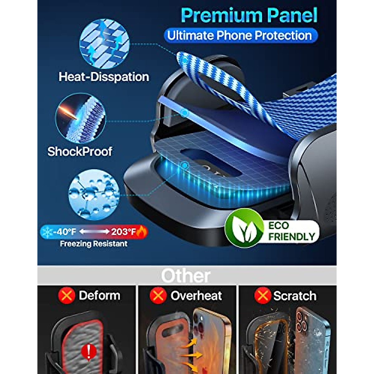 HTU【Upgrade Magnet for Magsafe Car Mount,【360°Suction Cup & Alloy Telescopic Arm】 Handsfree Powerful Magnetic Cell Phone Holder for Car Dashboard Windshield, for Phone 14 13 12 Pro Max Mini,Dark Blue