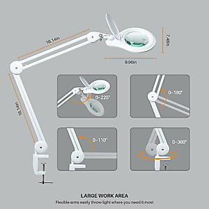 Bemelux Bifocals LED Magnifying Lamp with Clamp, 5 Diopter with 20 Diopter, 5 Inch Magnifier Glass Lens, 1200 Lumens Dimmable Magnifier Lamp for Desk Craft Hobby with 60PCS Bright LEDs