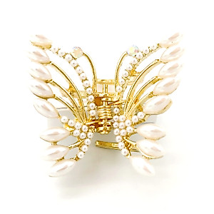 Metal Pearl Butterfly Small Hair Claw Clips for Girls and Women Vivid Butterfly Metal Hair Clips Wedding Décor (2 PCS)