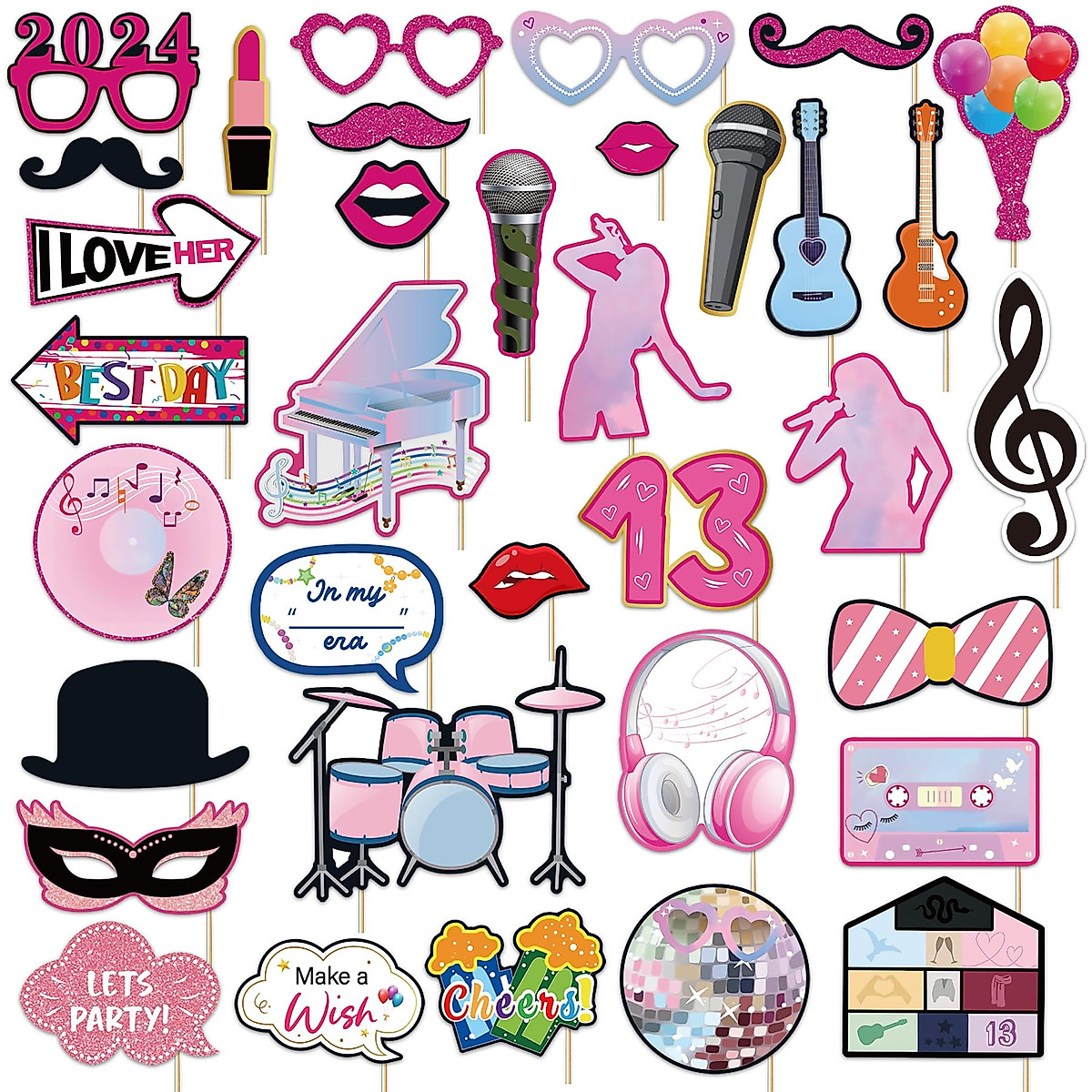 35Pcs Photo Booth Props for Birthday Weddings Graduation,Music Lyrics Themed Party Photo Booth for Music Fans,Social Media Party Props for Photo Booth