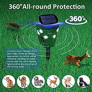 emole Solar Animal Repeller with Motion Sensor Outdoor Ultrasonic Cat Repellent Waterproof Rabbit Deer Deterrent for Garden, Repel Dog Raccoon Skunk in 360 Degree