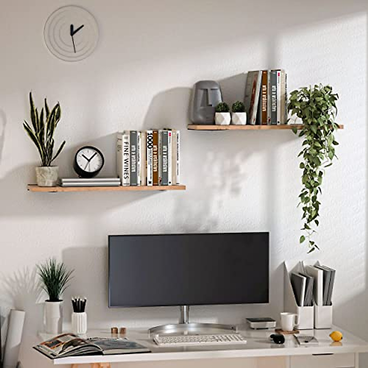 ROSEYAT Wood Floating Shelves for Wall Décor, Rustic Wood Wall Shelf for Bathroom, Bedroom, Living Room, Laundry, Kitchen Storage & Decoration, Floating Bathroom Shelf Set of 2 (Paulownia)