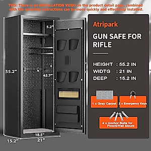 Atripark 10 Rifle Gun Safe with Fingerprint, Unassembled Gun Safes for Home Rifle and Pistols, Quick Access Gun Safes for Rifles and Shotguns with Keypad, Gun Cabinet with Adjustable Racks
