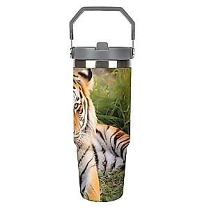 SYJTGDE Large Capacity Car Cup Tiger Laying On The Grass Fashionable Upgrade Car Cup Advanced And Beautiful Travel Cup