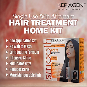 Keragen - Brazilian Keratin Hair Smoothing Treatment Express Home Kit - Blowout Straightening System, with 2 Oz Forte Treatment, 2 Oz Clarifying Shampoo and Aftercare Samples