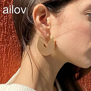 ailov 18K Gold Plated Tribal Bohemian Round Disc Earrings for Women Coin Dangling Drop Boho Jewelry (Round Drop without Pearl)