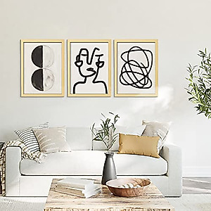 ArtbyHannah 11x14 Framed Abstract Wall Art Set of 3 with Minimalist Black Line Prints for wall decor