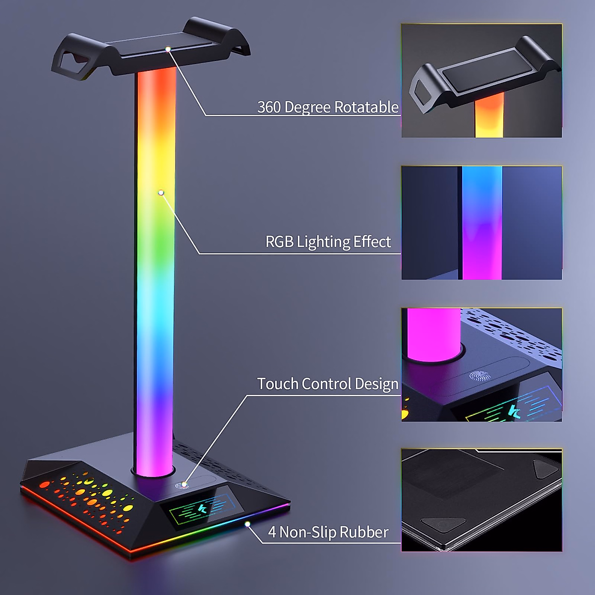 Gaming Headphone Stand PC Accessories - RGB Headset Stand with 2 USB Charger, Cool LED Headphone Holder PC Gaming Accessories Gift for Boys Men Gamers, Computer Game Hardware for Desk