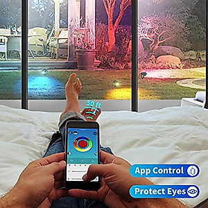 1500LM LED High Brightness Outdoor Landscape Lighting 15W RGB Color Changing Landscape Lights Bluetooth Remote Control Spot-Lights with Plug in IP66 Waterproof Flood Light for Garden - 2 Pack