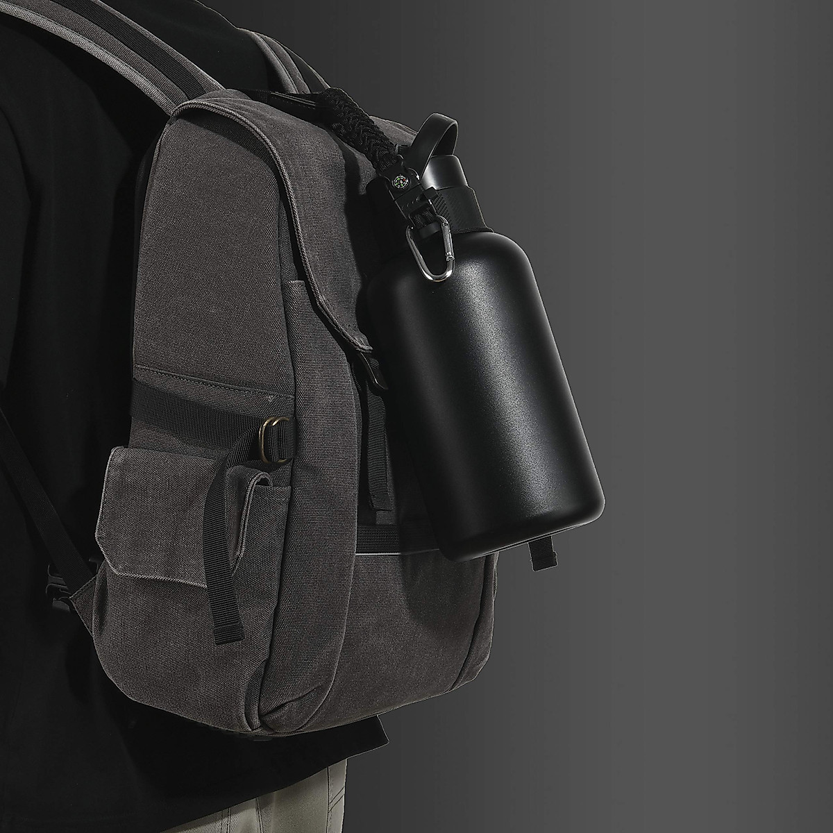 QeeCord Paracord Handle Compatible with Hydro Flask 2.0 Wide Mouth Water Bottle Carrier with New Ring and Carabiner, 12oz, 16oz,18oz, 32oz, 40oz, 64oz