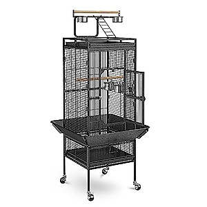 SUPER DEAL PRO 61-inch 2in1 Large Bird Cage with Rolling Stand Playtop Parrot Chinchilla Finch Cage Macaw Conure Cockatiel Cockatoo Pet House Wrought Iron Birdcage, Black