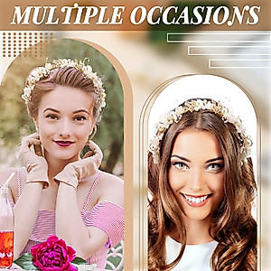 Yinder 3 Pcs Flower Headpiece Hair Accessories for Wedding Flower Headband Flower Crown Floral Tiara Rhinestone Pearl Headband for First Communion Prom(Gold)