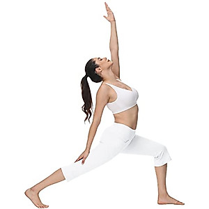 Cakulo Women's Plus Size Capris Pants Yoga Flare High Waist Bootcut Stretch Jean Casual Palazzo Cream Bottoms Knee Flared Leggings with Pockets White XL