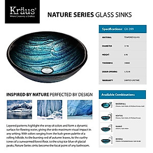 AUS Nature Series™ Blue Glass Bathroom Vessel Sink and Waterfall Faucet Combo Set with Matching Disk and Pop-Up Drain, Satin Nickel Finish