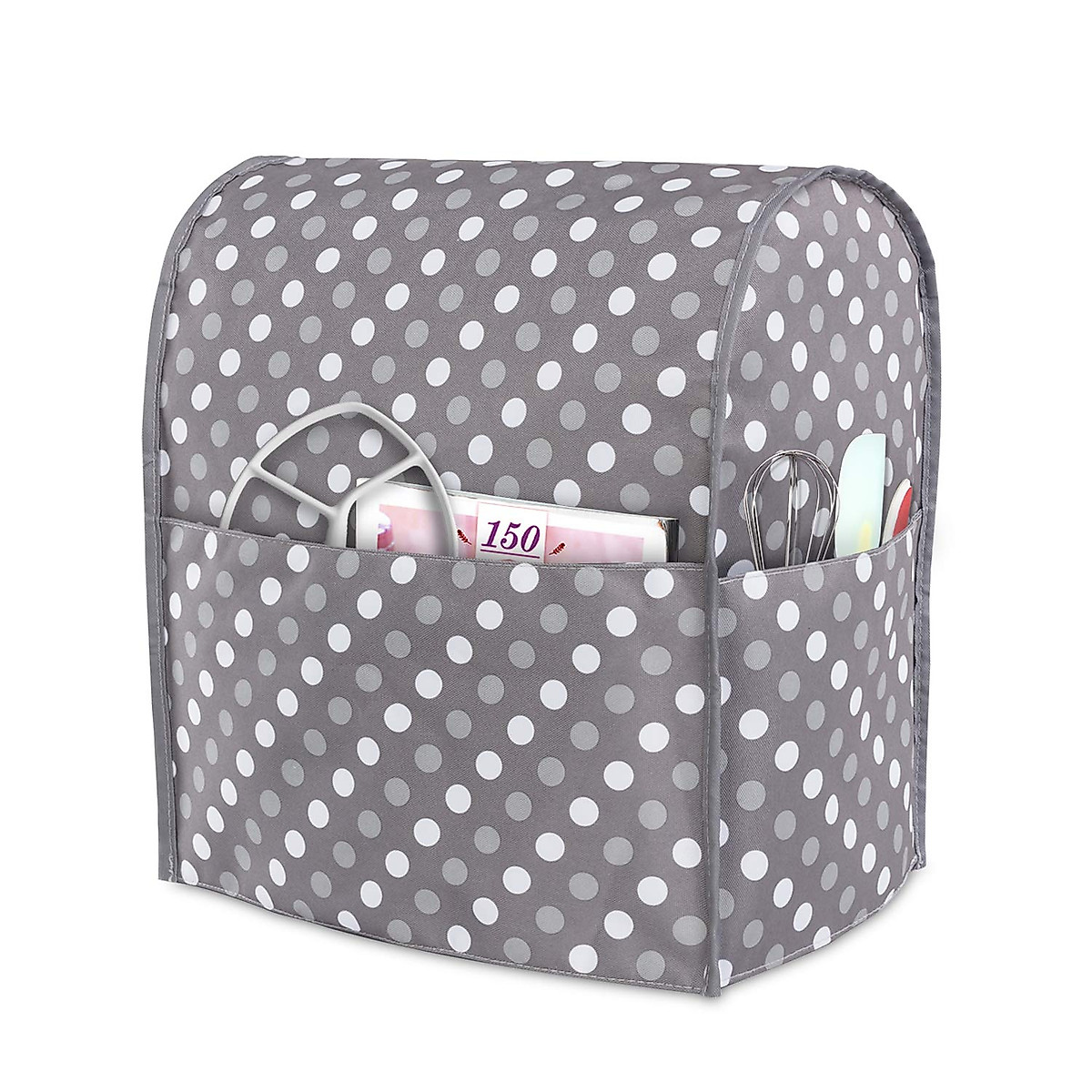 Luxja Dust Cover Compatible with 4.5-Quart and 5-Quart Stand Mixer, Cloth Cover with Pockets for Stand Mixer and Extra Accessories, Gray Dots