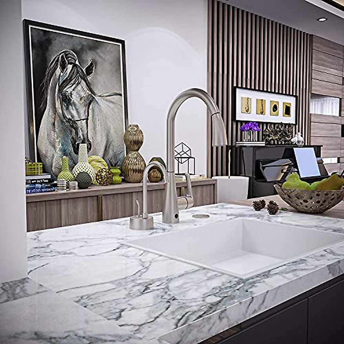 Westbrass CO139-07 Velosah 9" 1-Handle Hot Water Dispenser Faucet Kit with Filter, Kitchen Sink Strainer & Disposal Trim Set, Satin Nickel