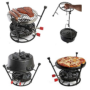 CampMaid Outdoor Cooking Set - Dutch Oven Tools Set - Charcoal Holder & Cast Iron Grill Accessories - Camping Grill Set - Outdoor Cooking Essentials - Camp Kitchen Equipment - (7 Piece Set)