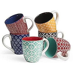 DOWAN Coffee Mugs Set of 6, Colorful 19 oz Large Porcelain Mugs with Handle for Coffee Tea and Cocoa, Ceramic Coffee Cups for Women Men, Vibrant Colors, Housewarming Gift
