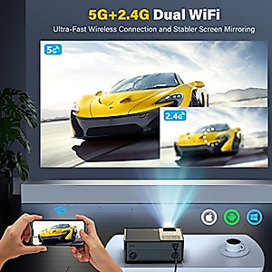BIGASUO 5G WiFi Bluetooth Projector - 560 ANSI FHD Native 1080P Outdoor Movie Projector 4k Support, Portable Video Projector Support 300"/Zoom/HiFi, Home Theater Compatible w/HDMI/USB/iOS&Android