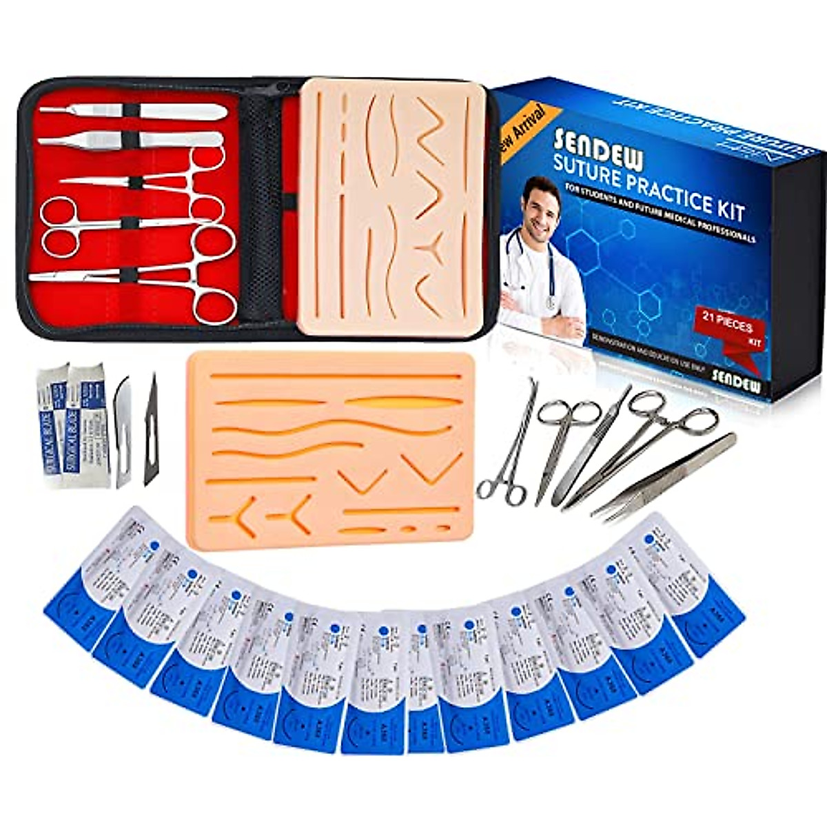 Suture Training Pad Suture Kit Practice Kit for Medical Dental Vet Training Students, Including Large Silicone Pad,Tool Kit with Needles-Demonstration Purpose Only