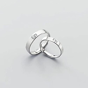 QINGDUO Personalized Name Date Matching Promise Rings for Couples 925 Sterling Silver Wedding Band Sets Him Her Cute Kitten Valentine's Day Birthday Gift Wife Husband,Adjustable Size 5-8 (QD-KT612KZ)