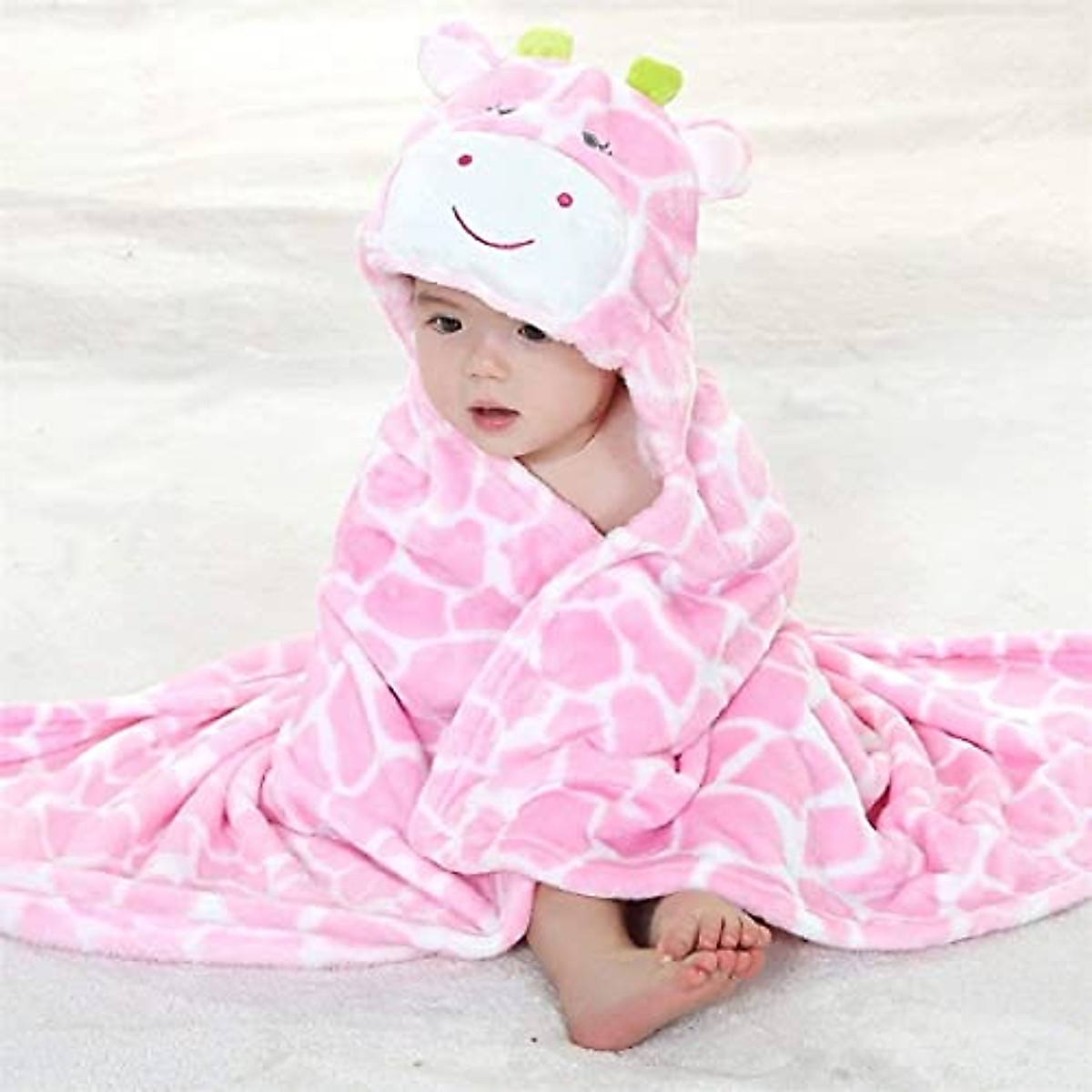 Gneliwm Baby Hooded Blanket Newborn Infant Soft Warm Swaddle Wrap Animal Face Coral Fleece Shower Bath Towel