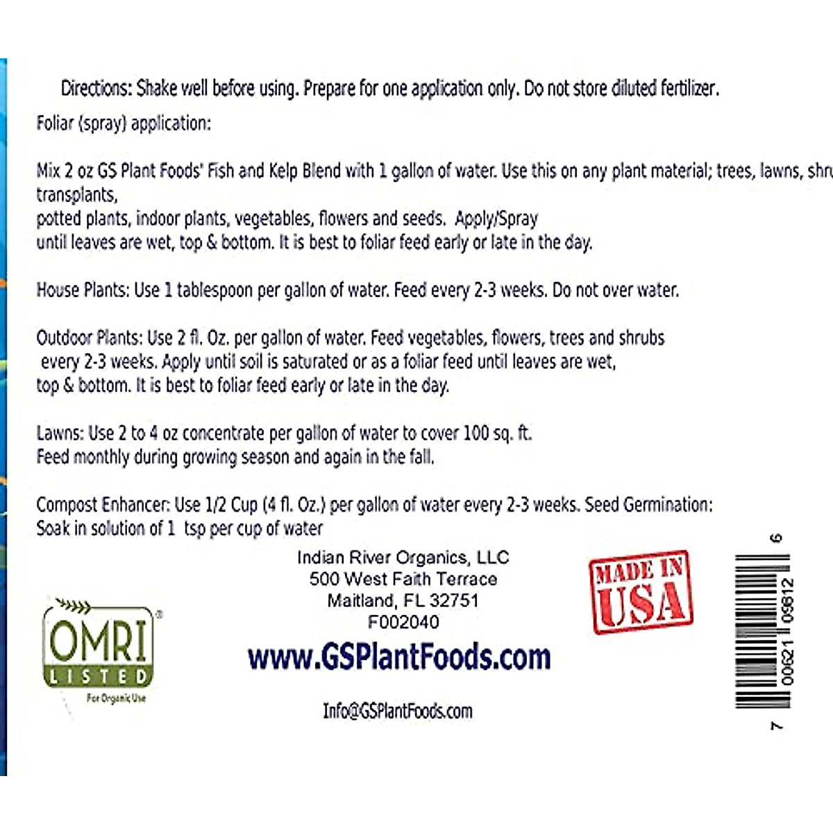 Omri Listed Fish & Kelp Fertilizer by GS Plant Foods (1 Gallon) - Organic Fertilizer for Vegetables, Trees, Lawns, Shrubs, Flowers, Seeds & Plants - Hydrolyzed Fish and Seaweed Blend