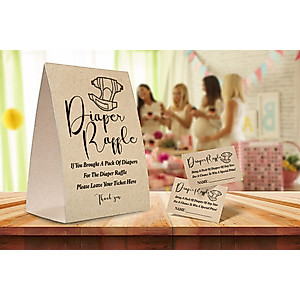 Tesedupoole Kraft Paper Diaper Raffle Sign,Diaper Raffle Baby Shower Game Kit (1 Standing Sign + 50 Guessing Cards),Baby Showers Decorations,Card for Baby Shower Game to Bring a Pack of Diapers-NPZ18