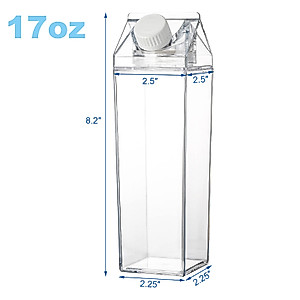 yarlung 6 Pack Milk Carton Water Bottle, 17 Oz Clear Plastic Milk Box Portable Square Juice Bottle for Outdoor Sports Travel Camping
