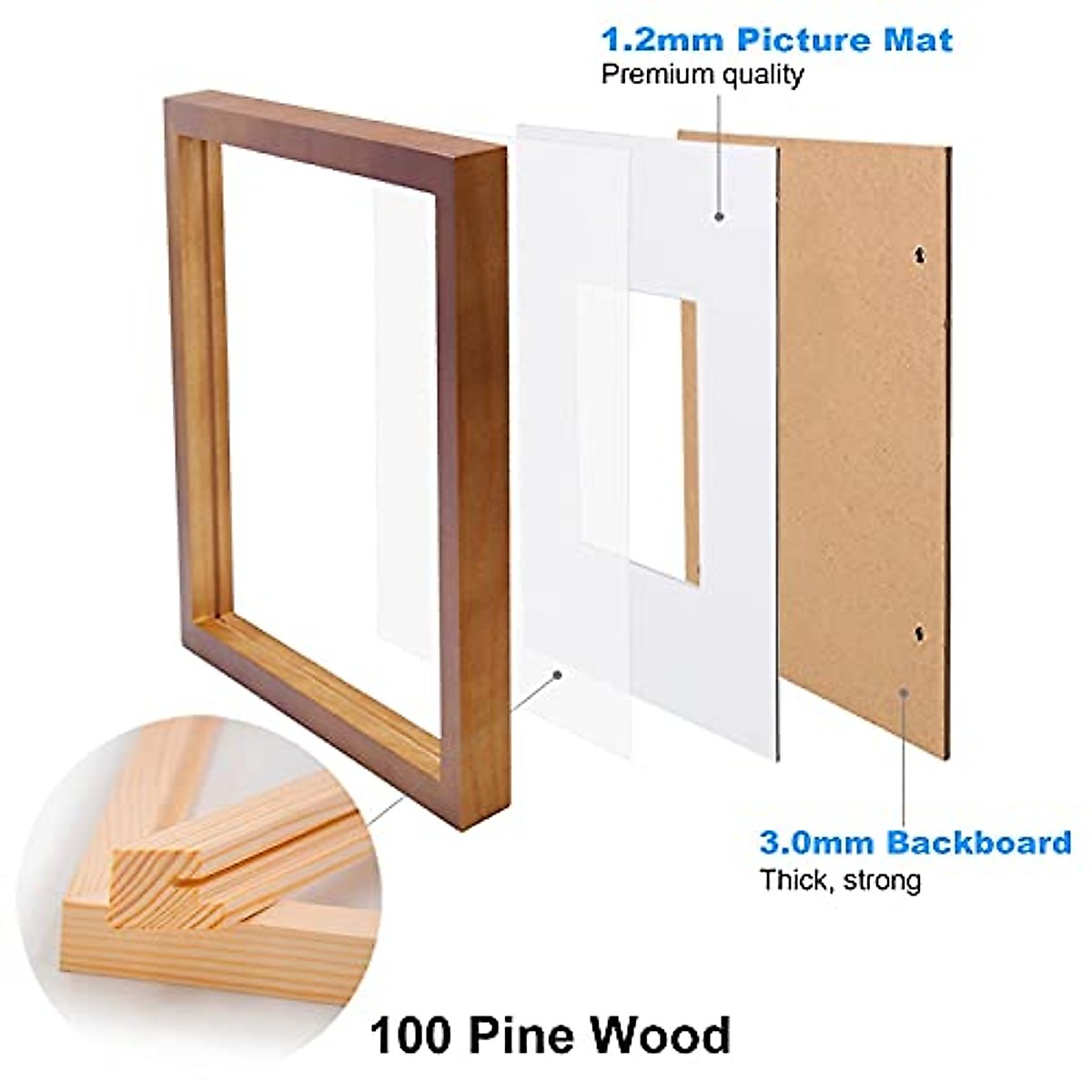 Egofine 8x10 Picture Frames 4 Pack, for Pictures 4x6 or 5x7 with Mat Made of Solid Wood Covered by Plexiglass for Table Top Display and Wall Mounting Photo Frames, Light Brown