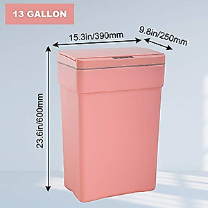 hgs Kitchen Trash Can Automatic 13 Gallon High-Capacity Touch-Free Infrared Sensor Trash Cans for Bedroom Bathroom Home Office Garbage Can with Lid (50L/Pink)