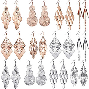 12 Pairs Drop Dangle Earrings Bohemian Long Fringed Metal Earrings Set Vintage Statement Earring for Women Mother's Day Gifts